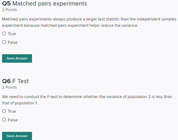 Solved 2 Points Matched pairs experiments always produce a | Chegg.com