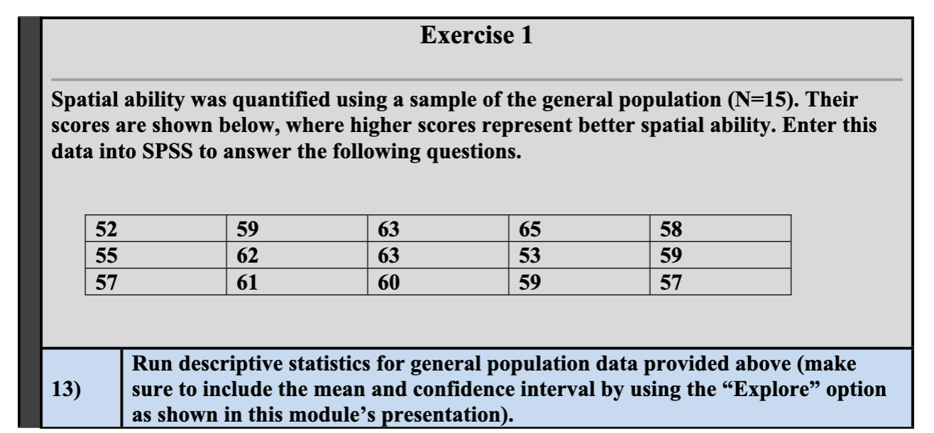 Solved Exercise 1 Spatial ability was quantified using a | Chegg.com
