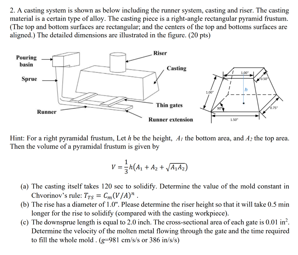 Solved 2. A casting system is shown as below including the | Chegg.com