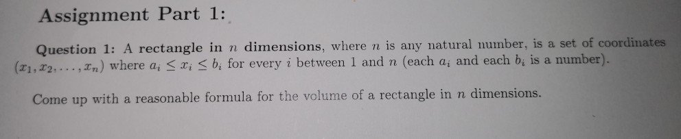 Solved Assignment Part 1: Question 1: A rectangle in n | Chegg.com
