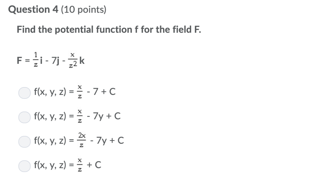 Solved Question 4 (10 points) Find the potential function f | Chegg.com