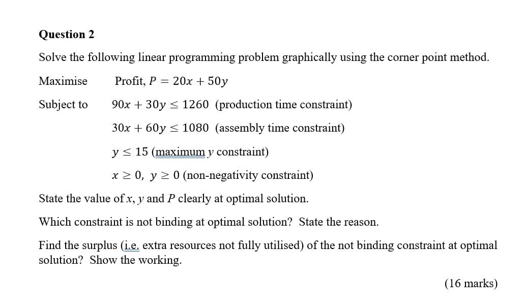 Solved Question 2 Solve the following linear programming | Chegg.com