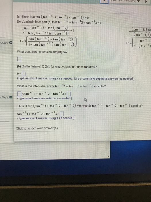 Solved (e) Show that tan (tan 11+ tan -12+ tan -13)-0. (b) | Chegg.com