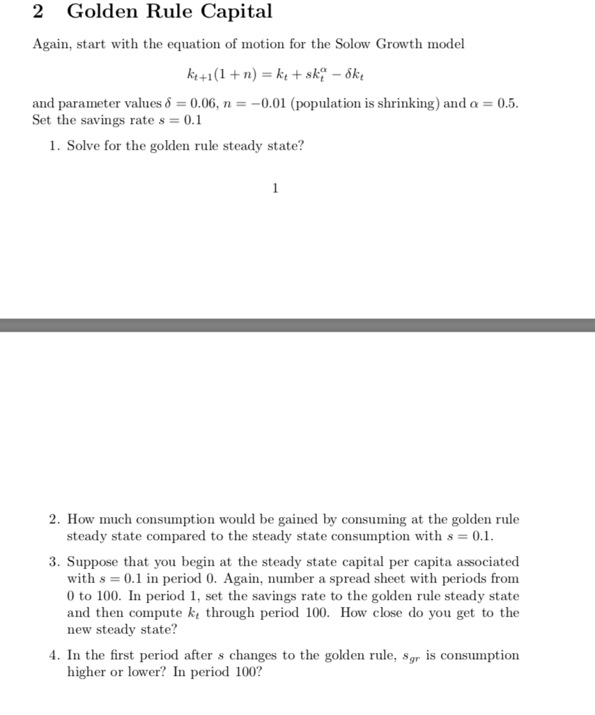 2 Golden Rule Capital Again, start with the equation | Chegg.com