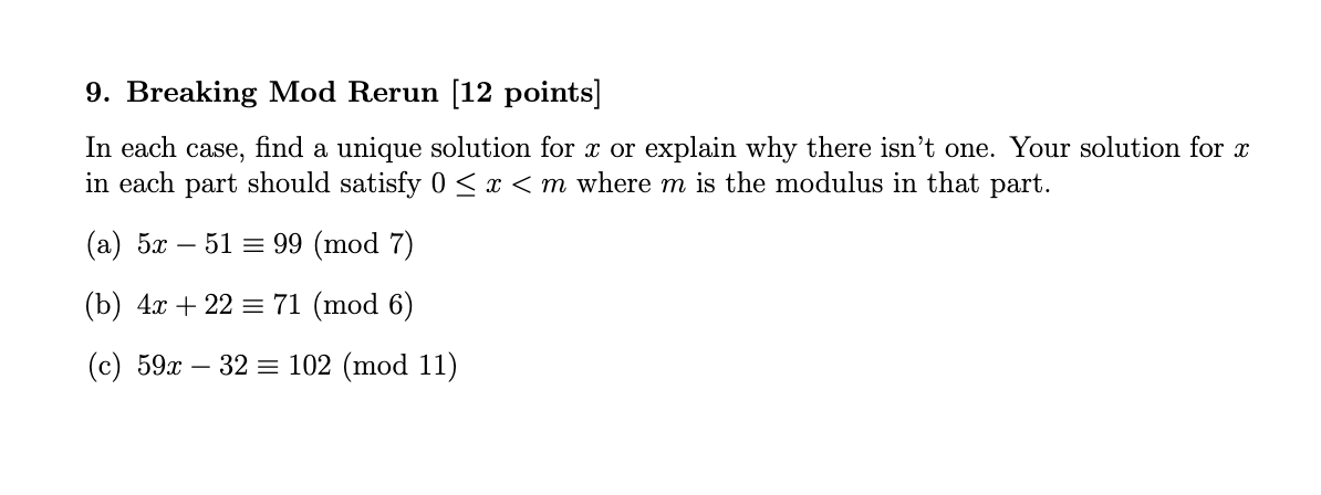 Solved 9. Breaking Mod Rerun (12 points] In each case, find | Chegg.com