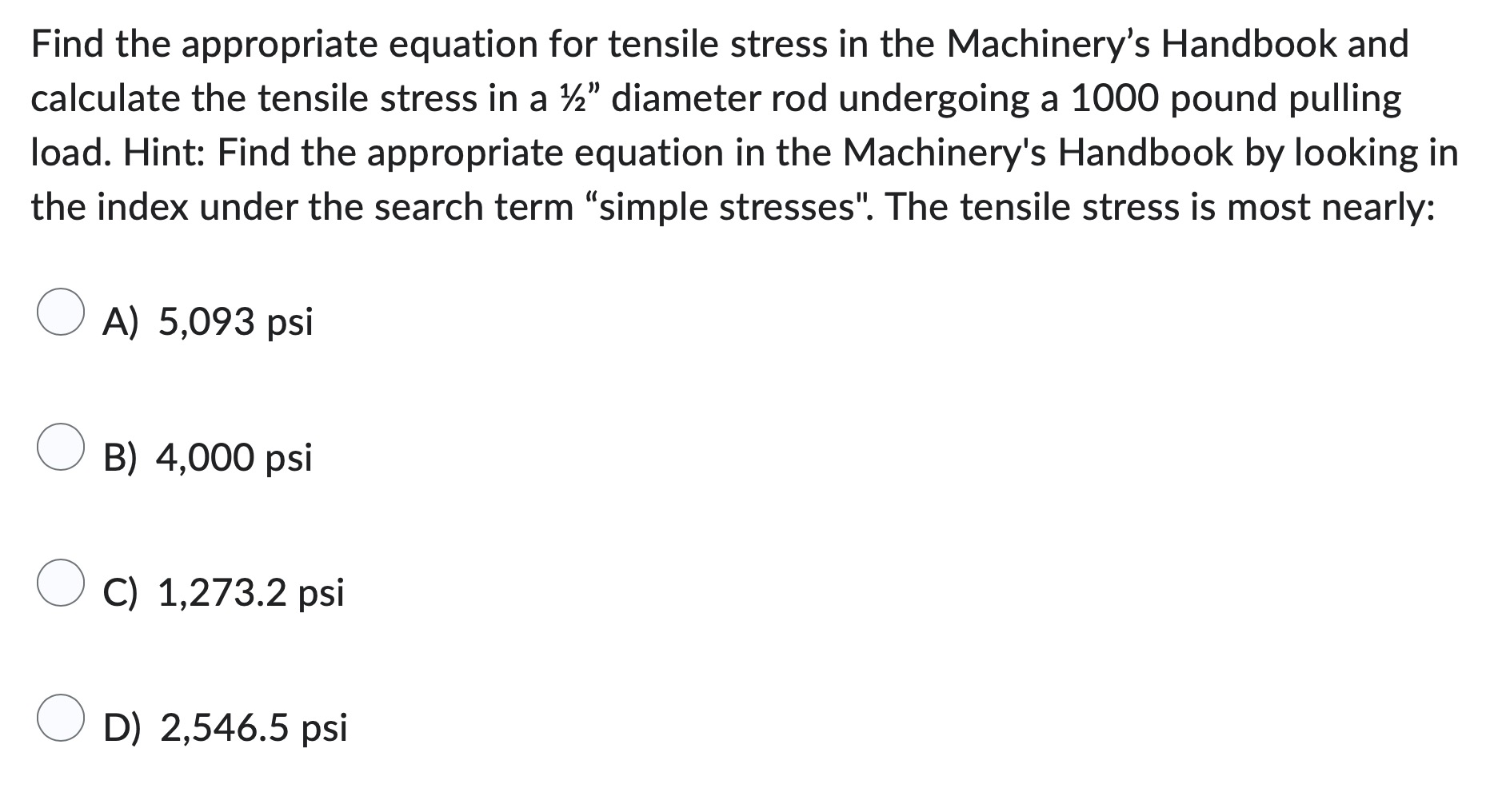 Solved Find the appropriate equation for tensile stress in | Chegg.com