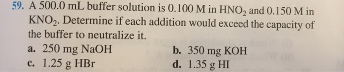 Solved 59. A 500.0 mL buffer solution is 0.100 M in HNO2 and | Chegg.com