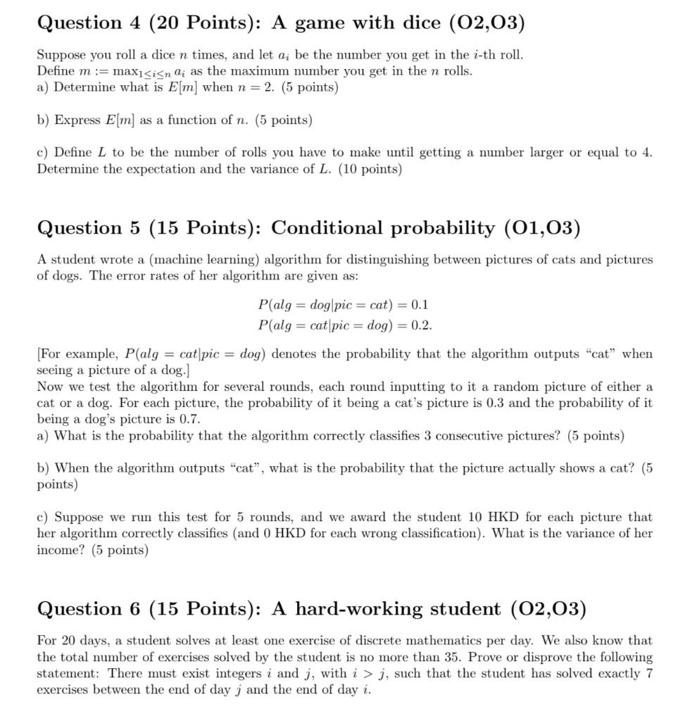 Solved Question 4 (20 Points): A game with dice (O2,O3) | Chegg.com
