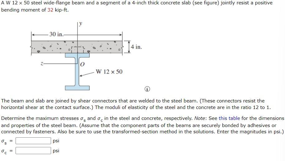 Solved A W 12 x 50 steel wide-flange beam and a segment of a | Chegg.com