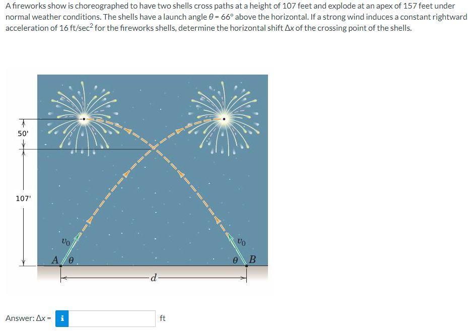 Solved A fireworks show is choreographed to have two shells | Chegg.com