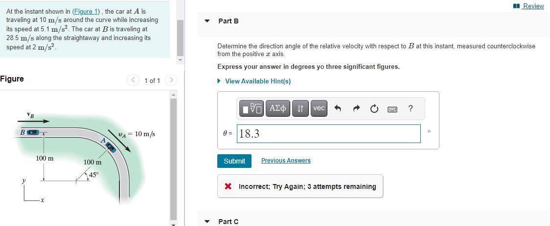 Solved At the instant shown in (Figure 1), the car at A is | Chegg.com
