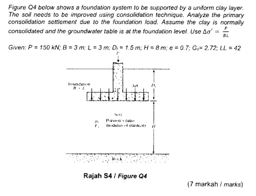 Solved Figure Q4 below shows a foundation system to be | Chegg.com