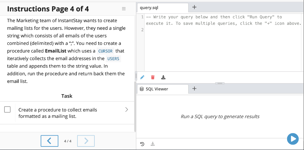Solved query.sql Instructions Page 4 of 4 + 1 -- Write your | Chegg.com