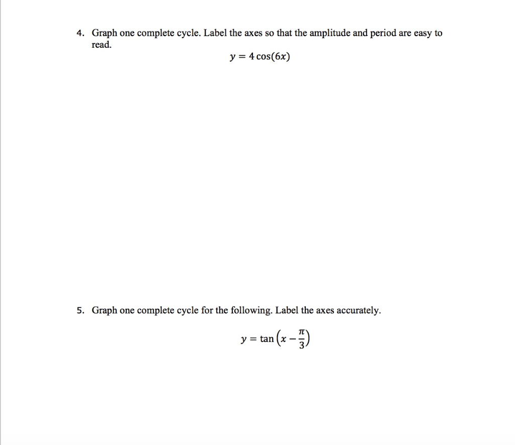 Solved 4. Graph one complete cycle. Label the axes so that | Chegg.com