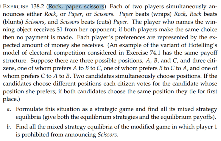 Solved EXERCISE 138.2 (Rock, paper, scissors) Each of two | Chegg.com