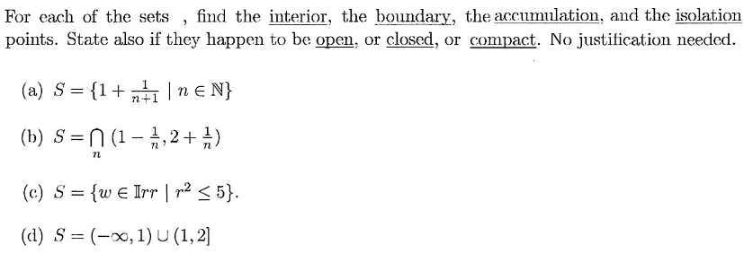 Solved For each of the sets, find the interior, the | Chegg.com