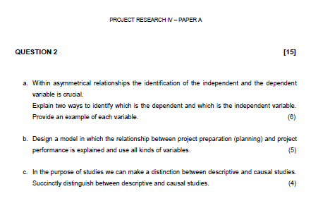 PROJECT RESEARCH IV-PAPER A QUESTION 2 [15] a. Within | Chegg.com