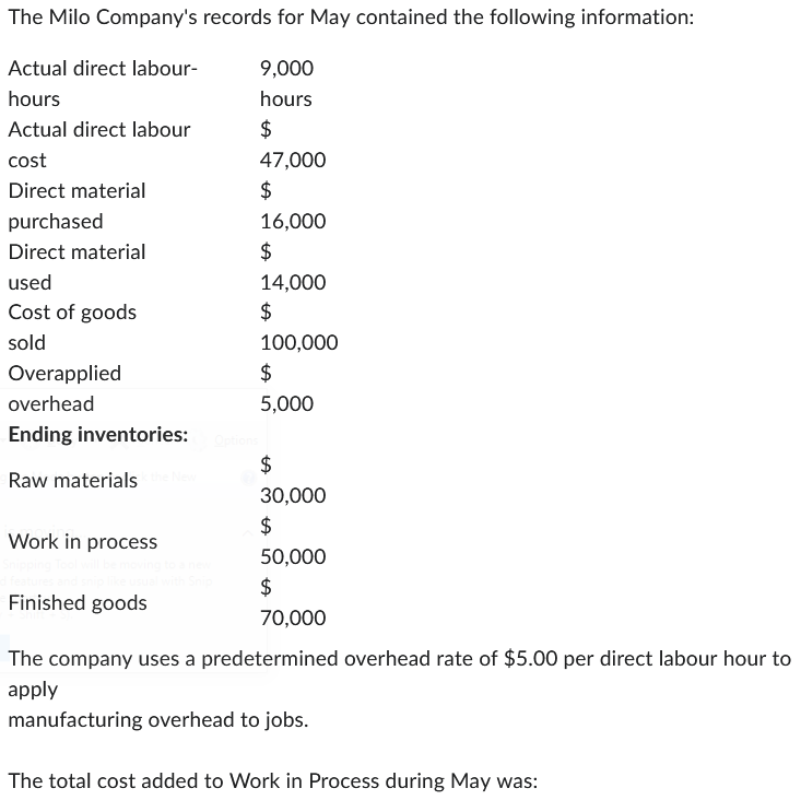 Solved The Milo Company's records for May contained the | Chegg.com