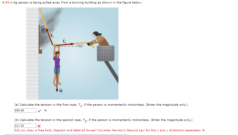 Solved A 89.0-kg person is being pulled away from a burning | Chegg.com