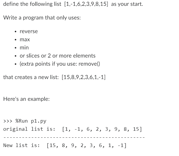 Solved define the following list [1,−1,6,2,3,9,8,15] as your | Chegg.com