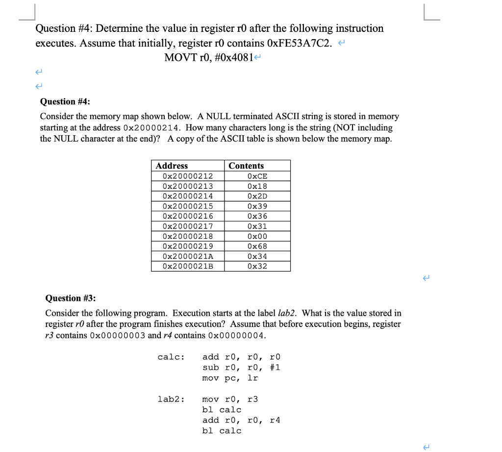 L Question #4: Determine the value in register r0 | Chegg.com