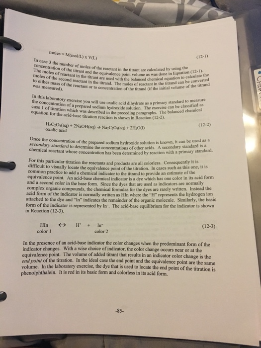 Solved Volumetric Analysis Prelaboratory Assignment Name and | Chegg.com
