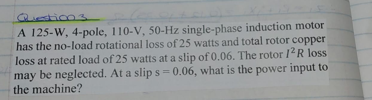 Solved A 125−W,4− pole, 110−V,50−Hz single-phase induction | Chegg.com