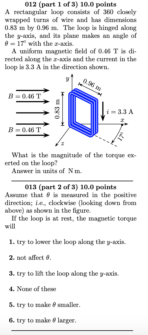 Solved 012 (part 1 of 3) 10.0 points A rectangular loop | Chegg.com