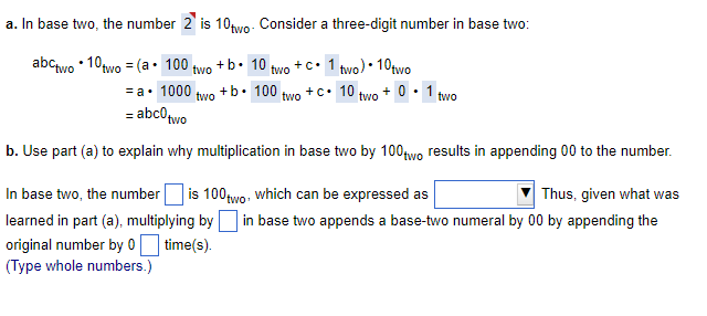 Solved a. ﻿In base two, the number 2 ﻿is 10two . ﻿Consider a | Chegg.com