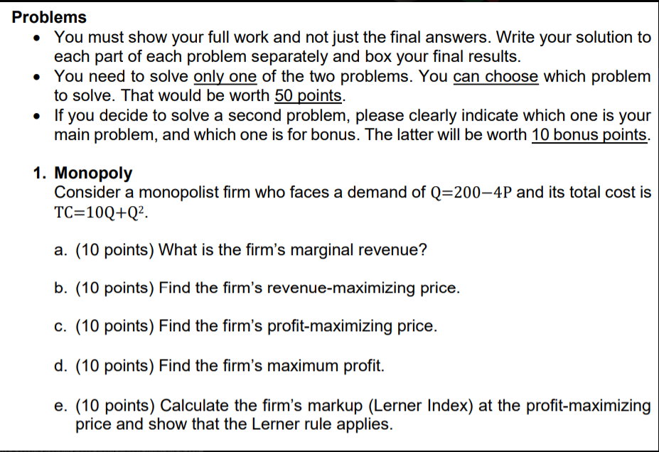 Solved Problems • You must show your full work and not just | Chegg.com