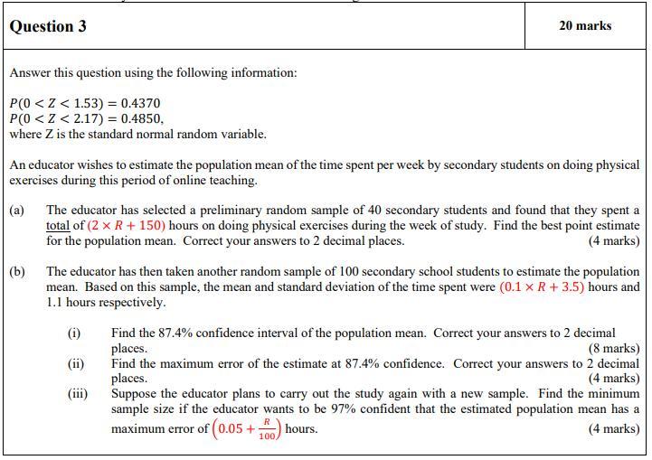 Solved Question 3 20 marks Answer this question using the | Chegg.com