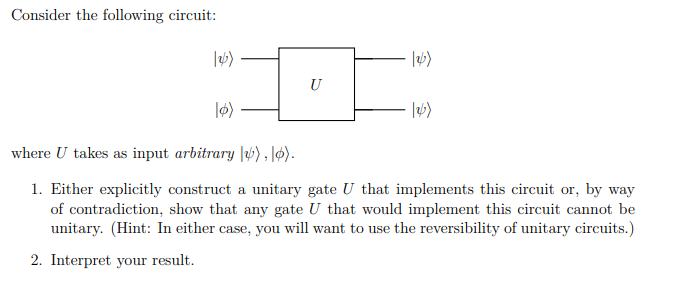 Solved Consider the following circuit:where U ﻿takes as | Chegg.com