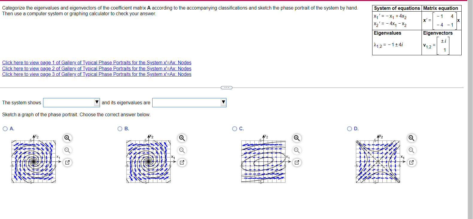 Solved Categorize the eigenvalues and eigenvectors of the | Chegg.com