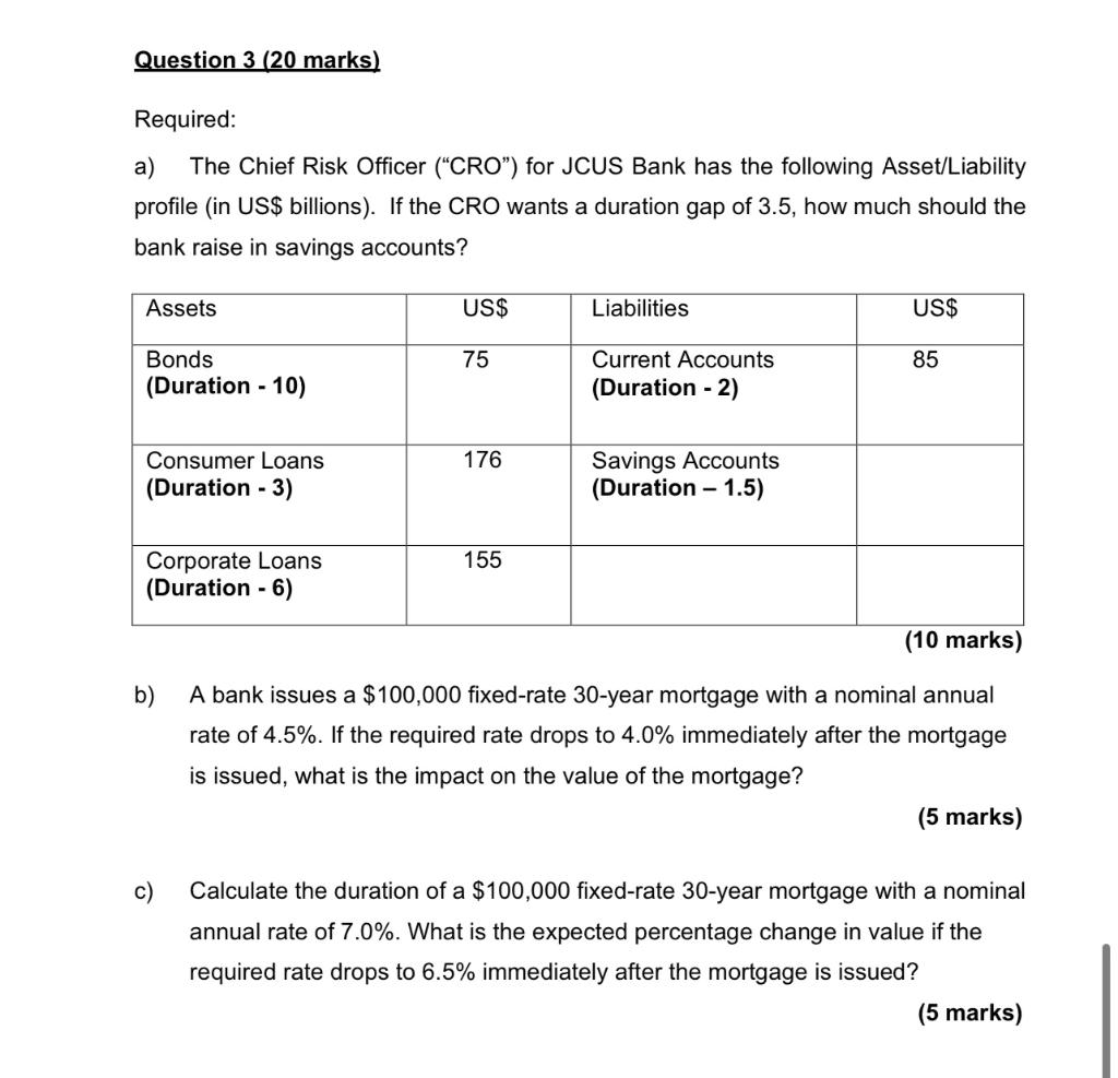 Required: a) The Chief Risk Officer ("CRO") for JCUS | Chegg.com