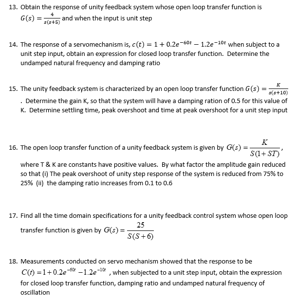 Solved 13. Obtain the response of unity feedback system | Chegg.com