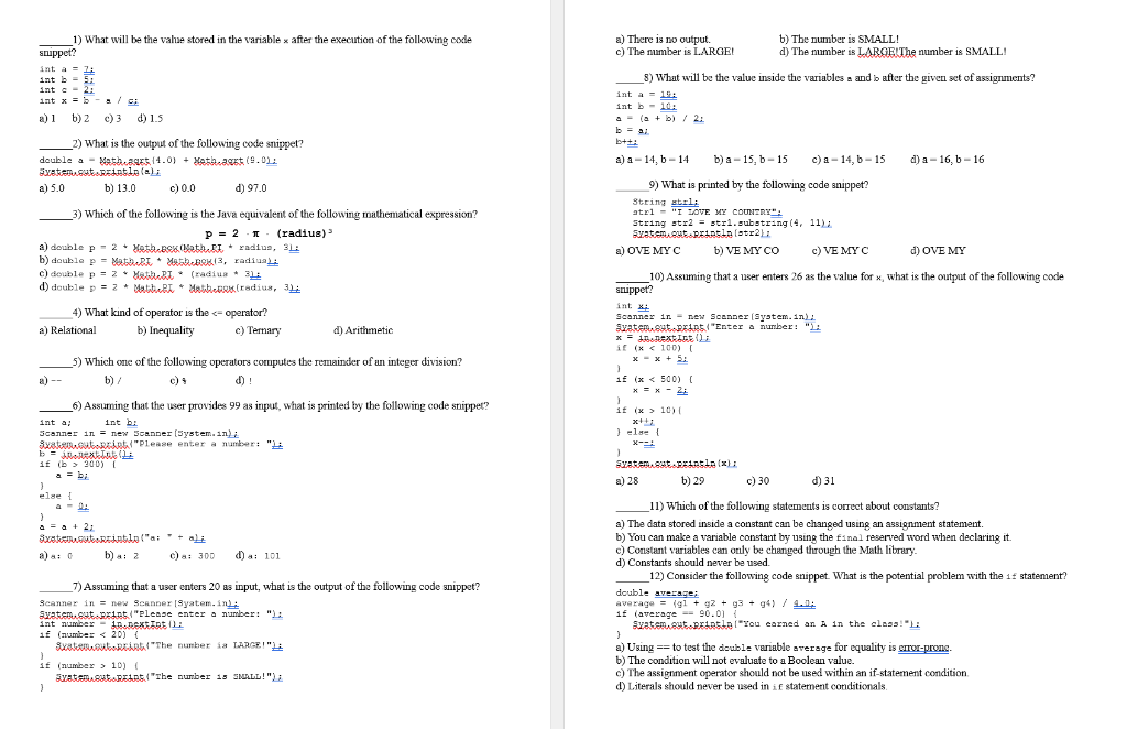 Solved int - 1) What will be the value stored in the | Chegg.com