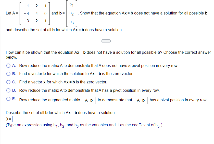 Solved Let A=⎣⎡1−43−24−2−101⎦⎤ and b=⎣⎡b1b2b3⎦⎤. Show that | Chegg.com