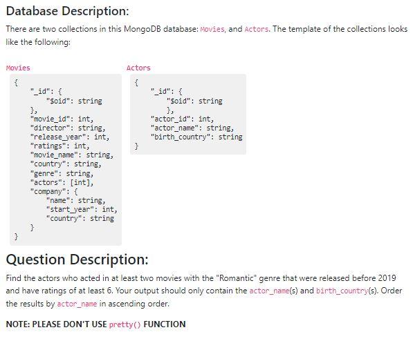 Solved Database Description: There are two collections in | Chegg.com