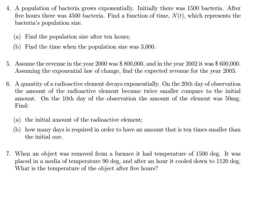 Solved 4. A population of bacteria grows exponentially. | Chegg.com
