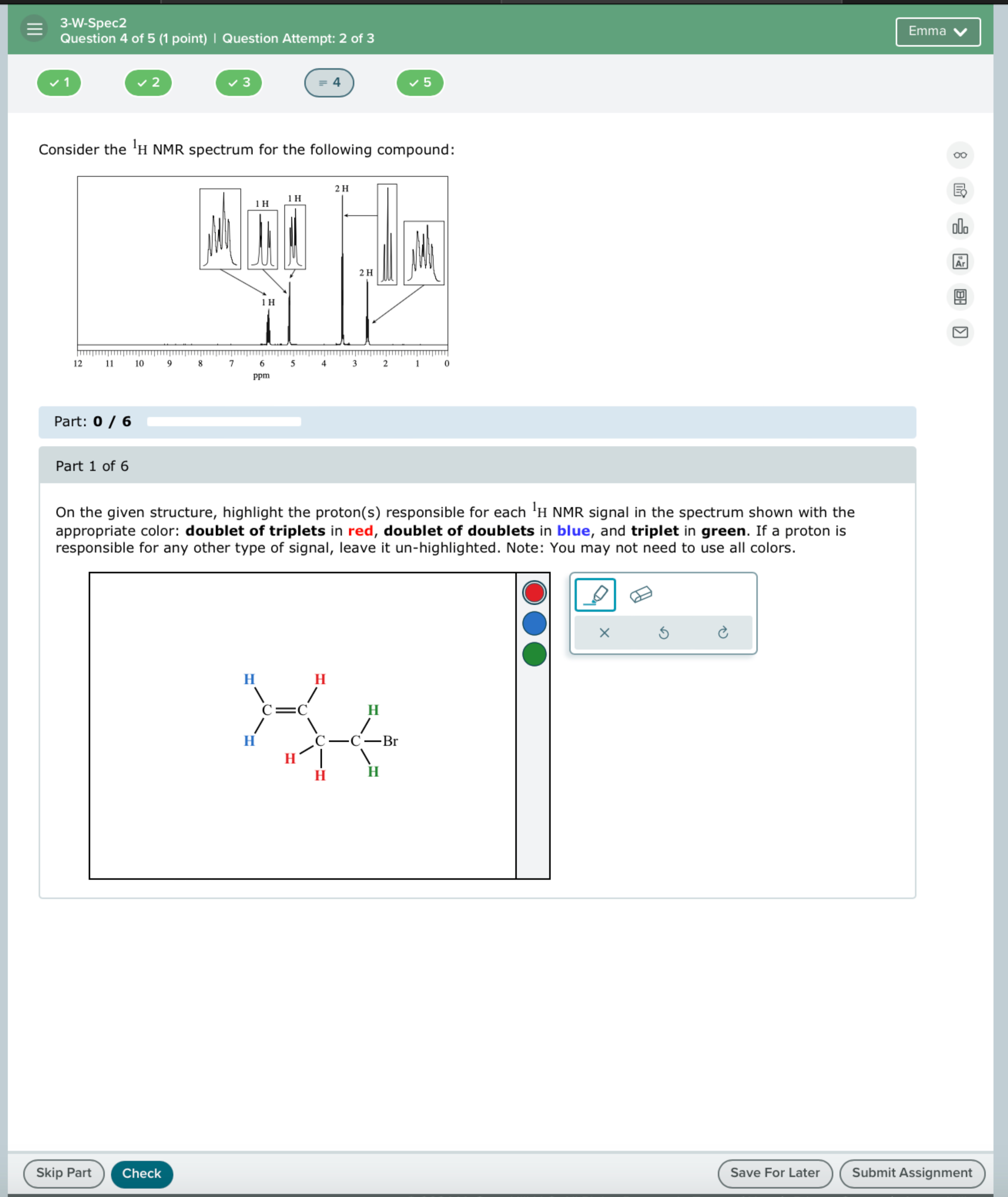 Solved Consider the ?1H ﻿NMR spectrum for the following | Chegg.com