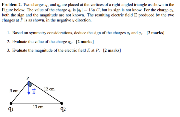 Solved Two charges q1 and q2 are placed at the vertices of a | Chegg.com