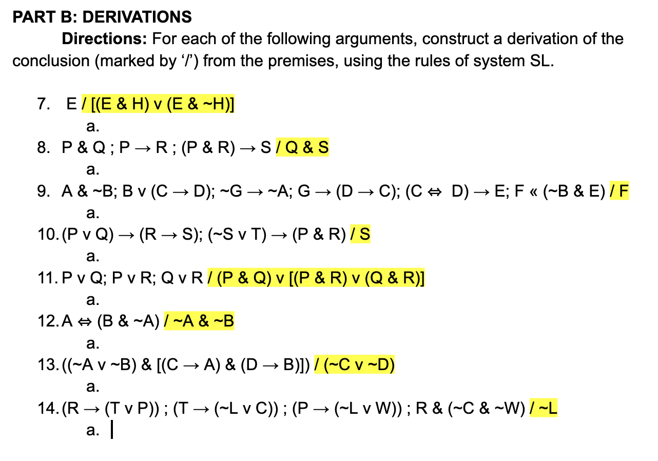 Construct a derivation of the conclusion (marked by | Chegg.com