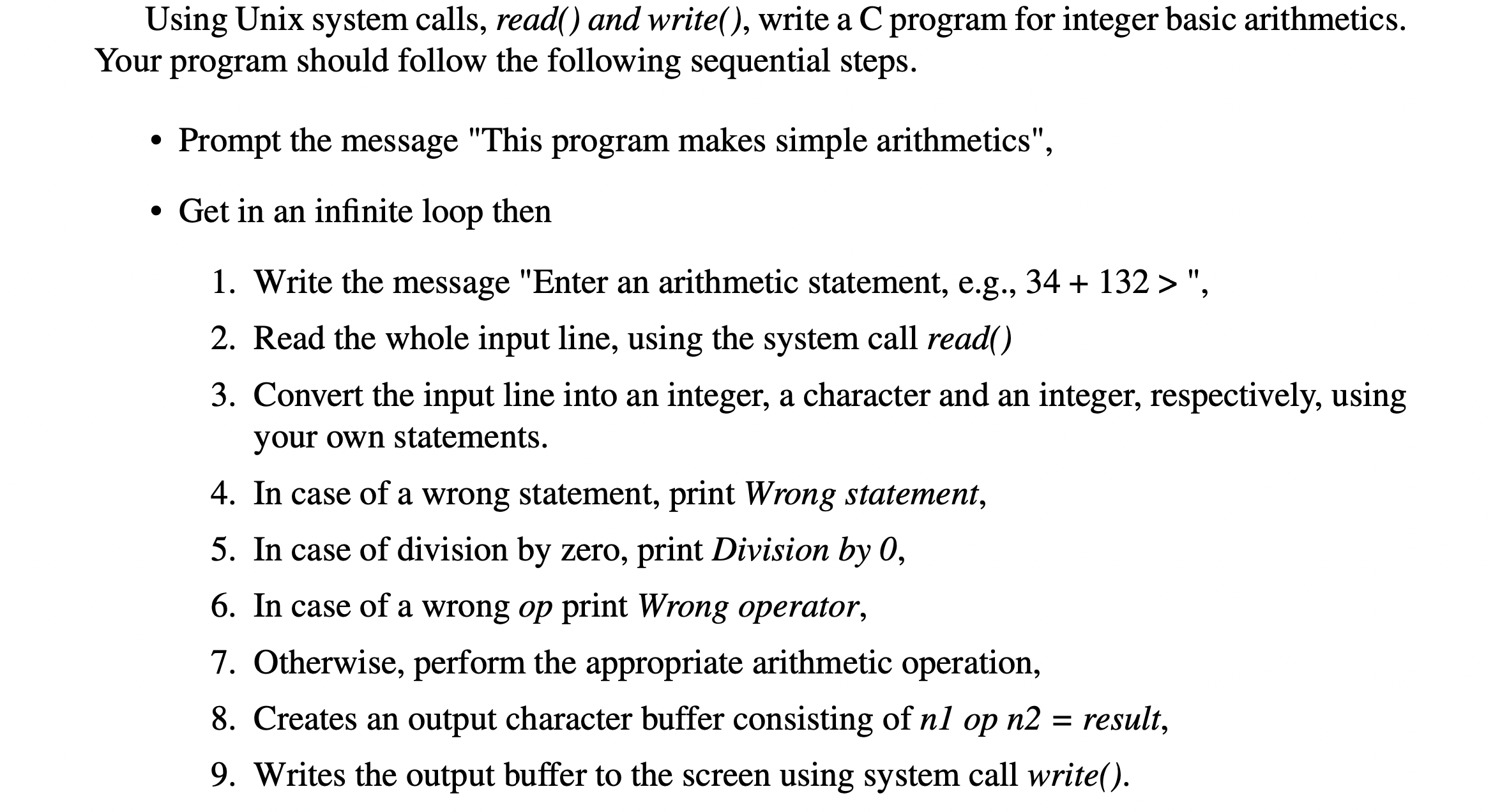 Solved Using Unix system calls, read() and write(), write a | Chegg.com