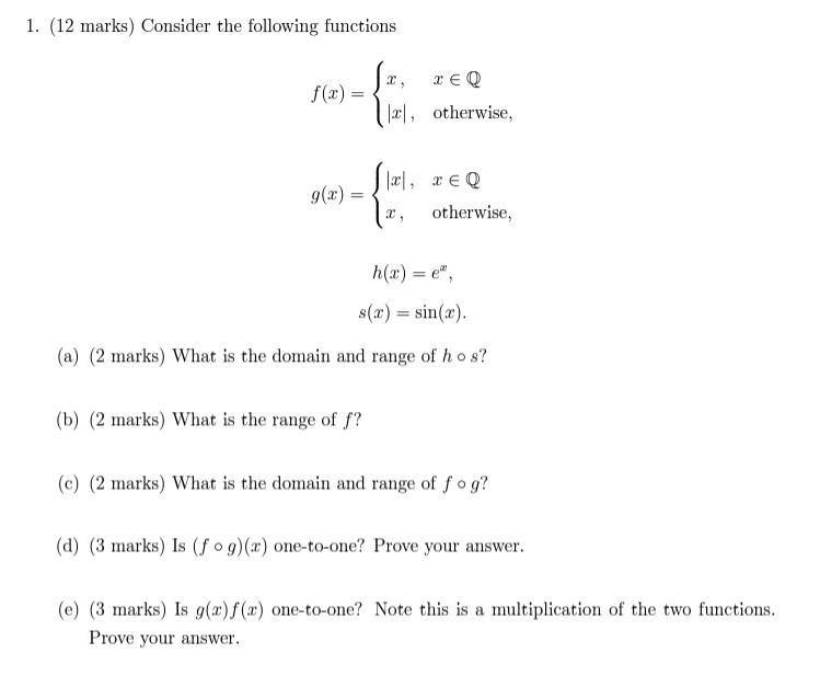 Solved 1. (12 marks) Consider the following functions | Chegg.com