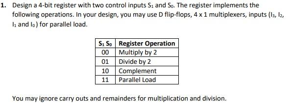 Solved 1. Design a 4-bit register with two control inputs S1 | Chegg.com