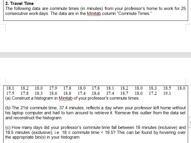 Solved 2. Travel Time The following data are commute times | Chegg.com