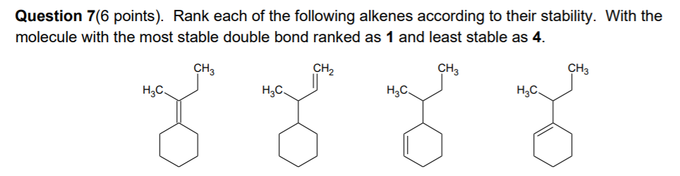 Solved Rank each of the following alkenes according to their | Chegg.com