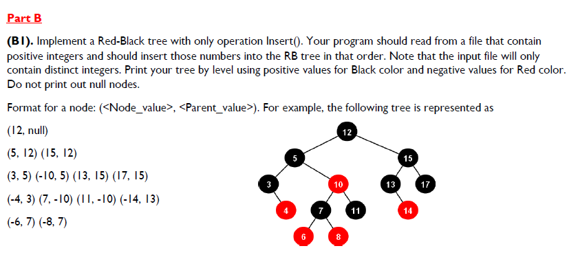 Solved Part B (BI). Implement a Red-Black tree with only | Chegg.com