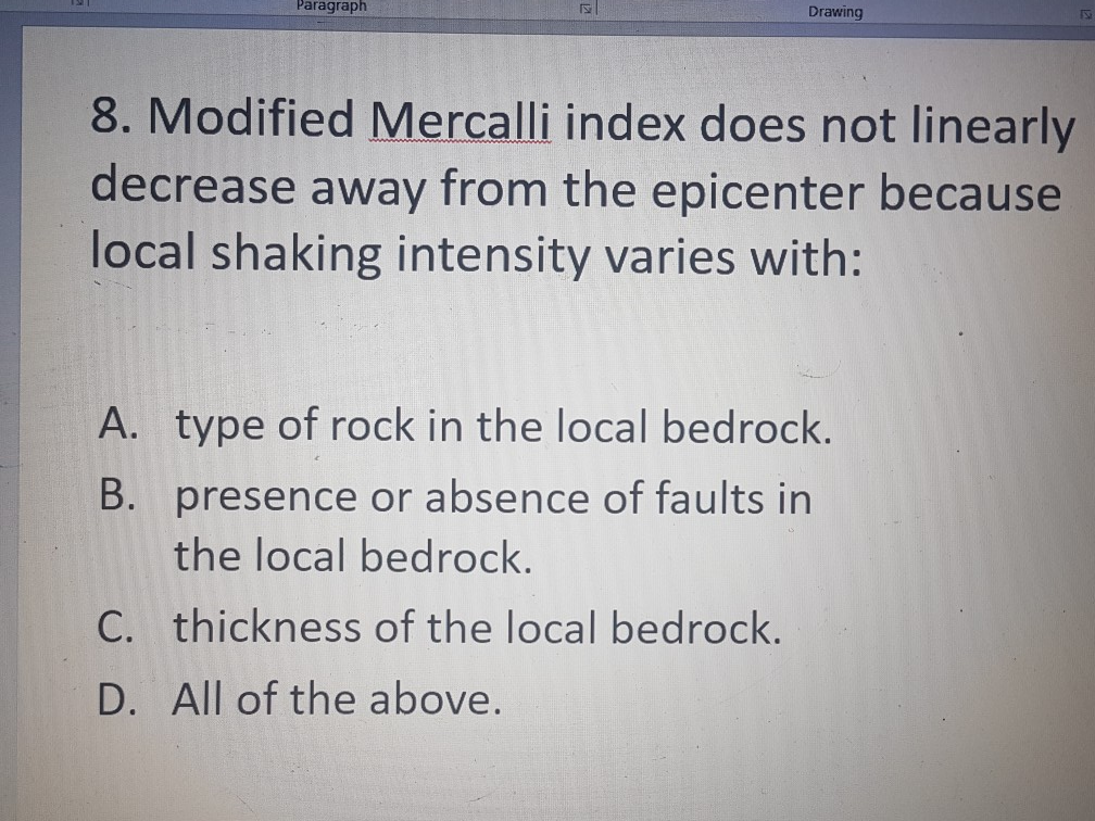 Solved Paragraph Drawing 8. Modified Mercalli index does not | Chegg.com
