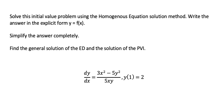 Solved Solve this initial value problem using the Homogenous | Chegg.com